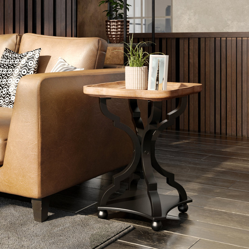 Ophelia & Co. Haag Rustic Farmhouse Cottage Core Accent End Table, Natural Tray Top Side Table ...